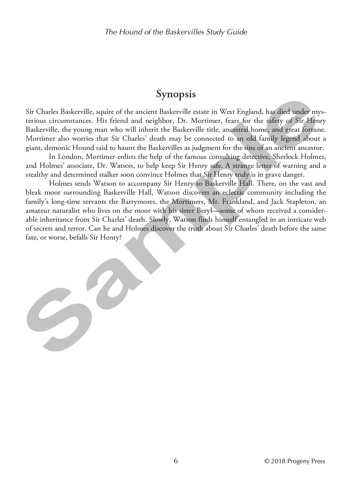 Sherlock Holmes: Hound of the Baskervilles Study Guide | Progeny Press ...