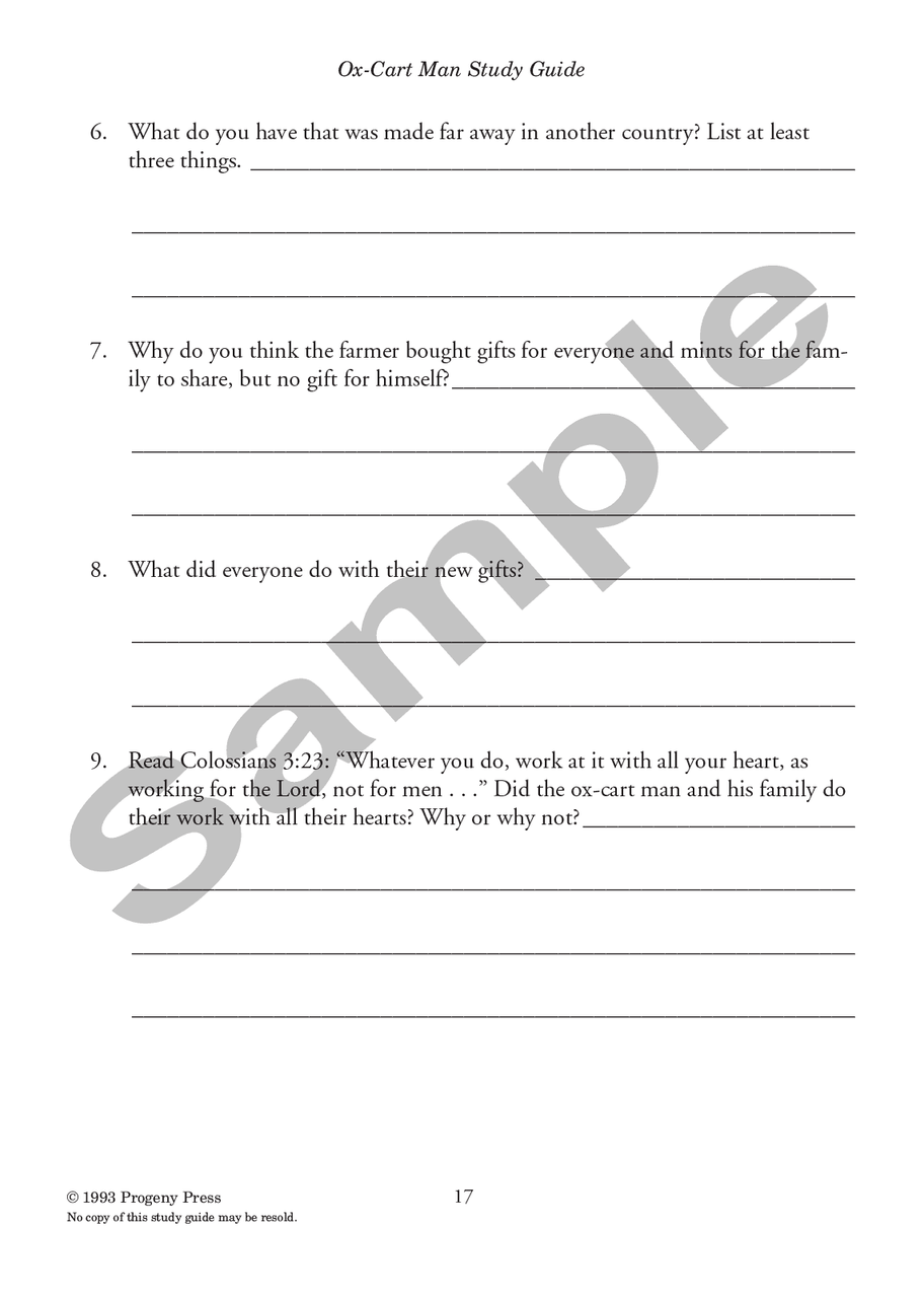 Ox-Cart Man Study Guide | Progeny Press Literature Curriculum