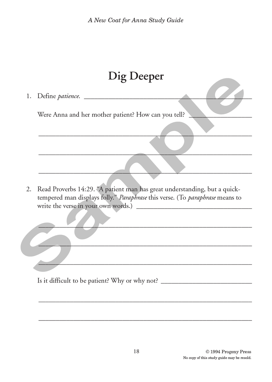 A New Coat for Anna Study Guide | Progeny Press Literature Curriculum