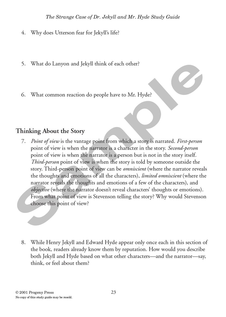Strange Case of Dr. Jekyll and Mr. Hyde Study Guide | Progeny Press ...