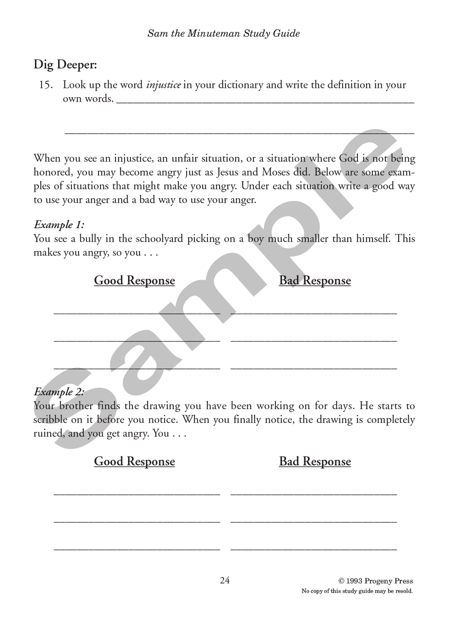 Sam the Minuteman PDF Download Study Guide | Progeny Press Literature ...