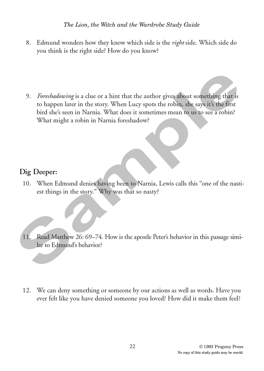 The Lion, the Witch, & the Wardrobe PDF Download Study Guide | Progeny ...