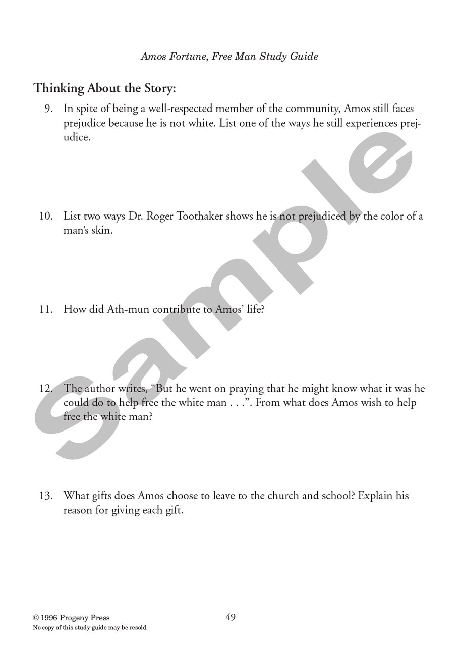 Amos Fortune, Free Man PDF Download Study Guide | Progeny Press ...