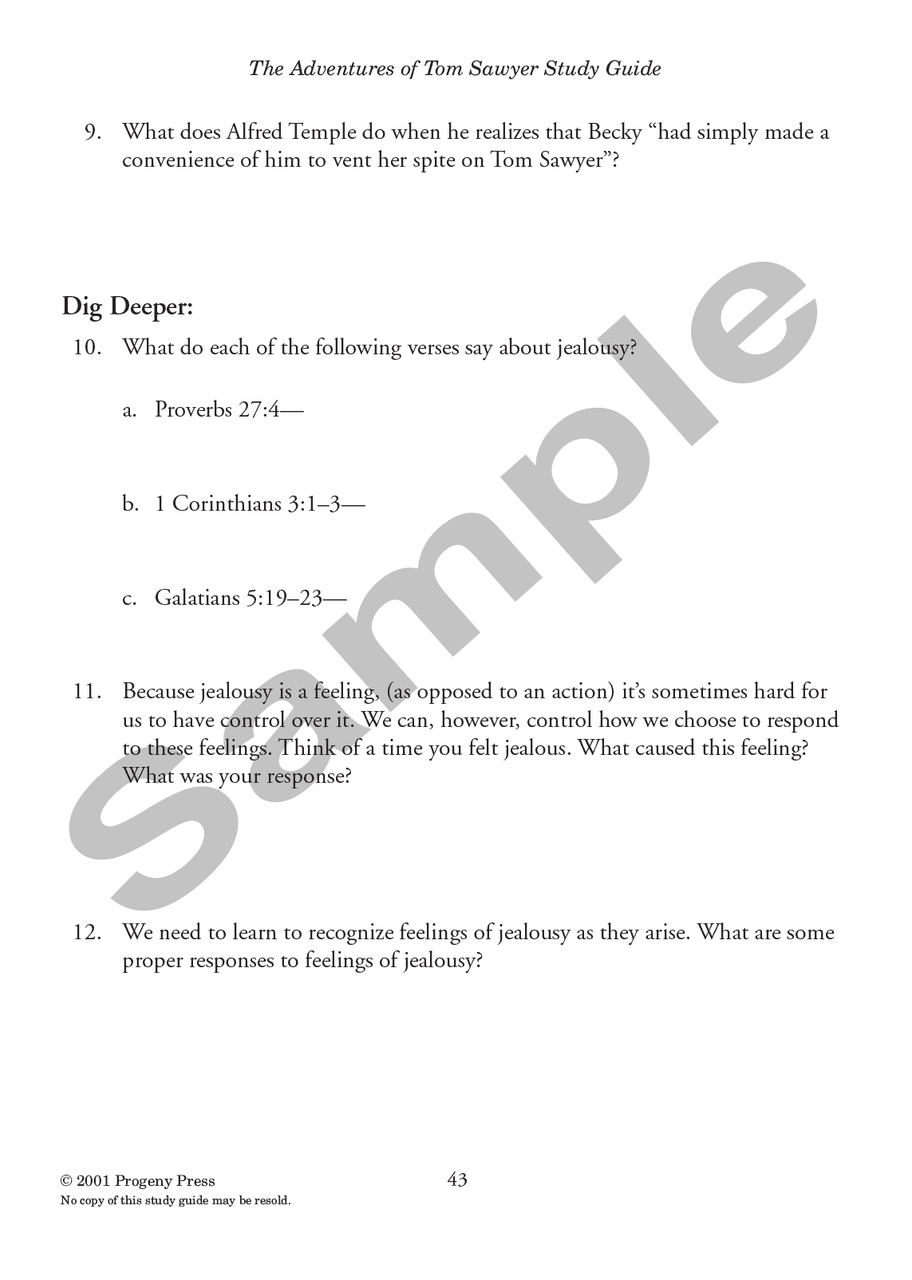 Tom Sawyer PDF Download Study Guide | Progeny Press Literature Curriculum