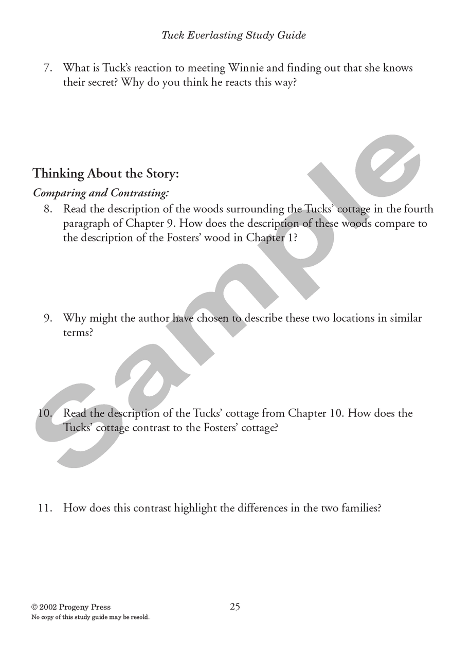 Tuck Everlasting PDF Download Study Guide | Progeny Press Literature ...