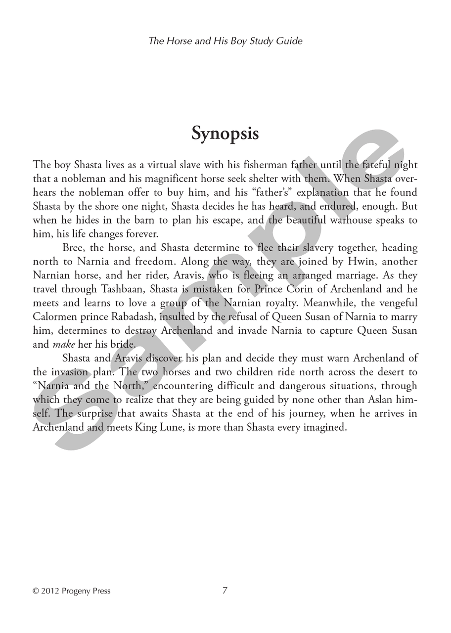 Horse and His Boy PDF Download Study Guide | Progeny Press Literature ...