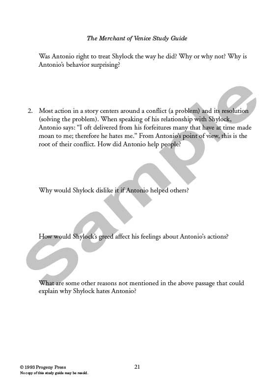 The Merchant of Venice PDF Download Study Guide | Progeny Press ...