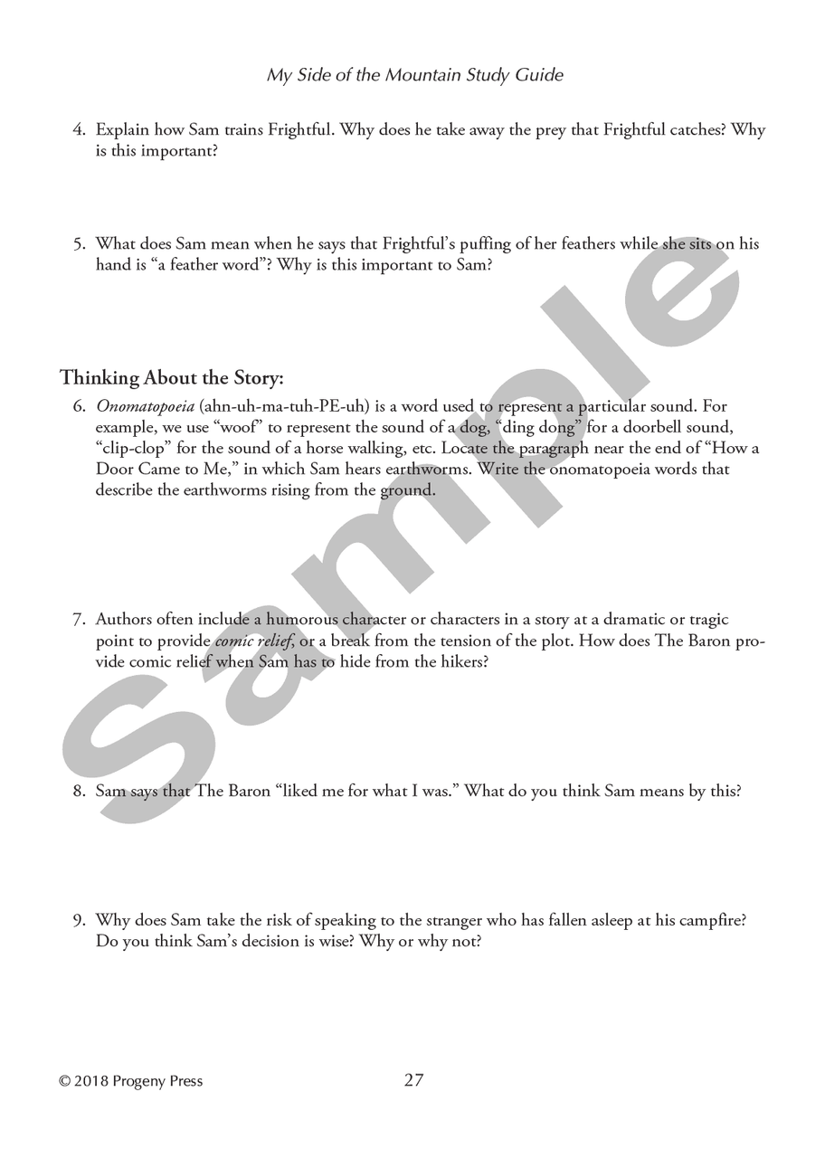 My Side of the Mountain PDF Download Study Guide | Progeny Press ...