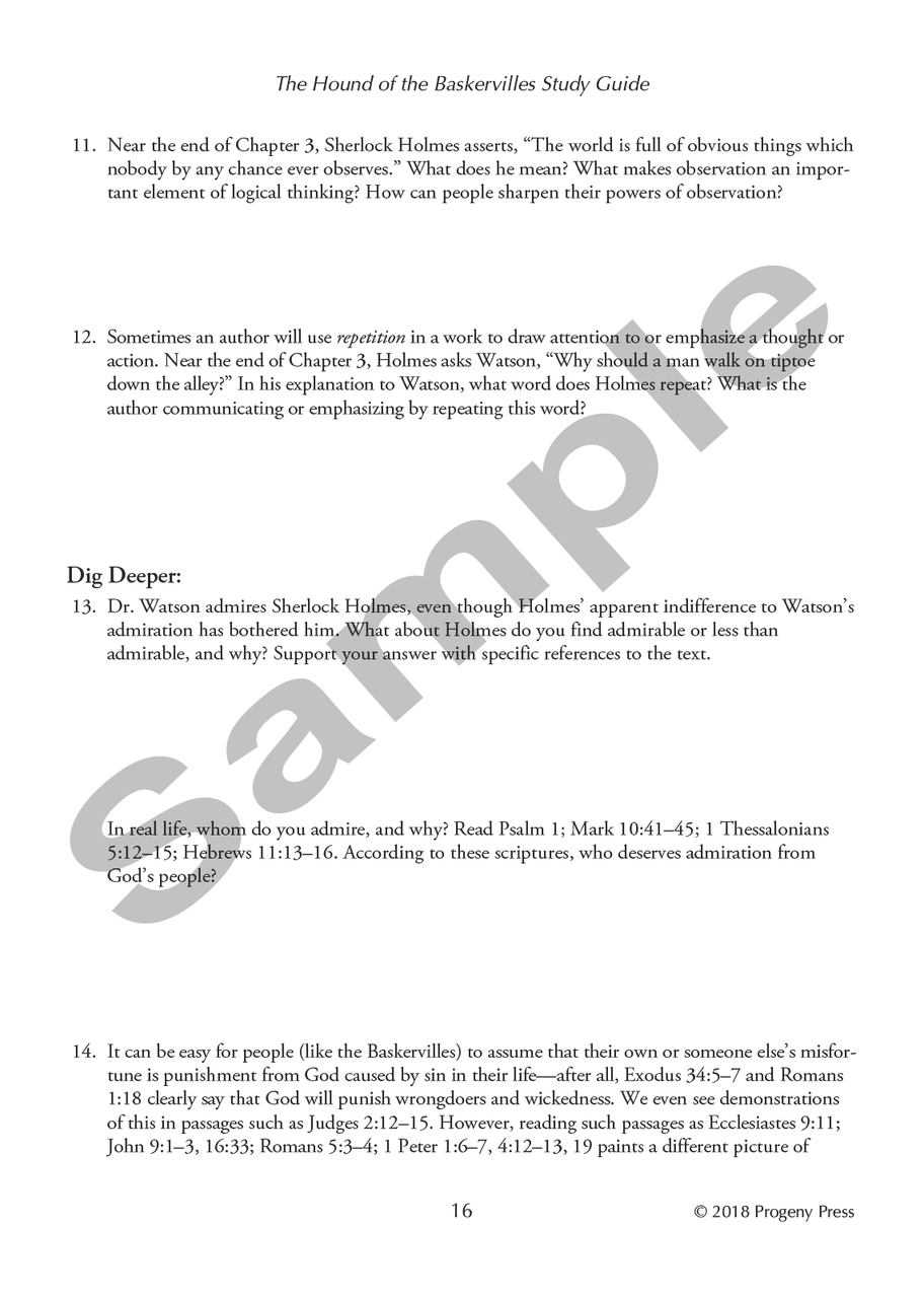 Sherlock Holmes: Hound of the Baskervilles PDF Download Study Guide | Progeny Press Literature ...