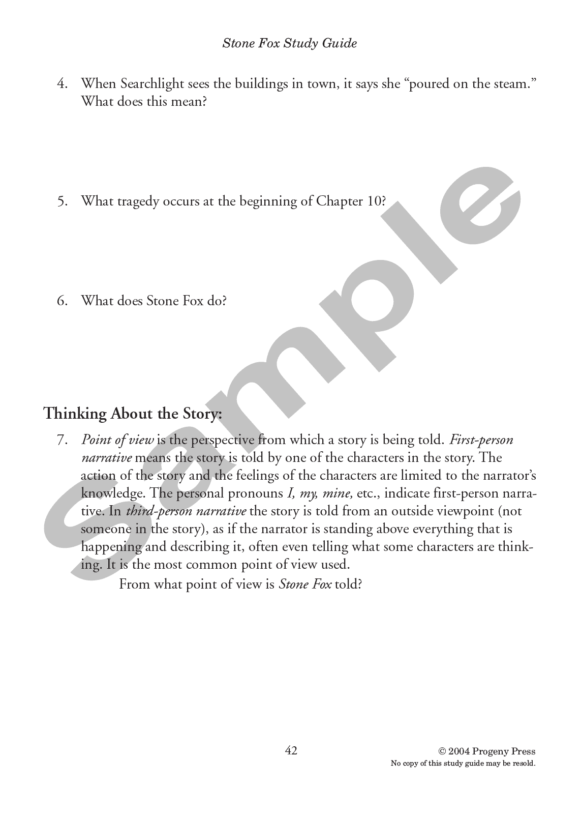 Stone Fox Study Guide | Progeny Press Literature Curriculum