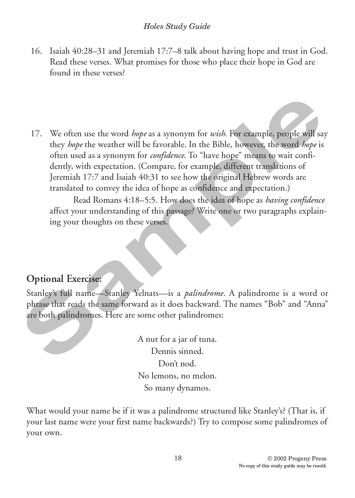 Holes Study Guide | Progeny Press Literature Curriculum