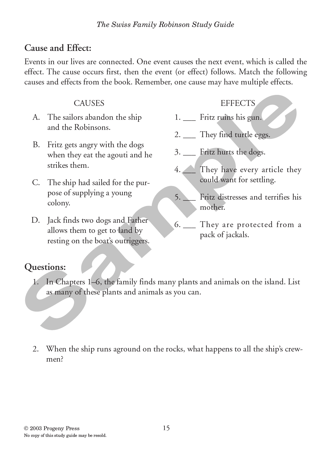 Swiss Family Robinson Study Guide | Progeny Press Literature Curriculum