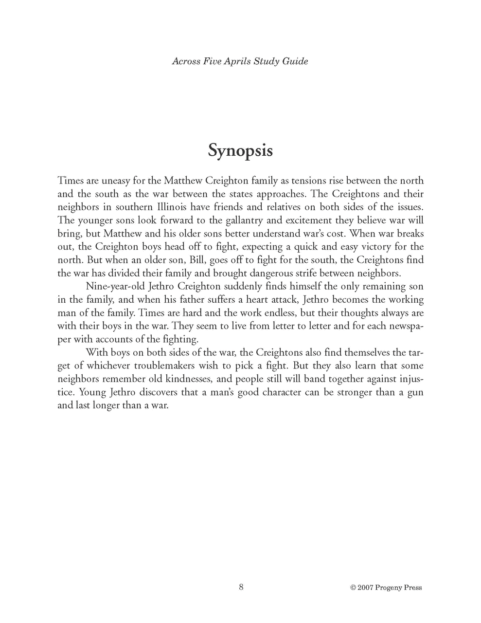 Across Five Aprils Study Guide | Progeny Press Literature Curriculum