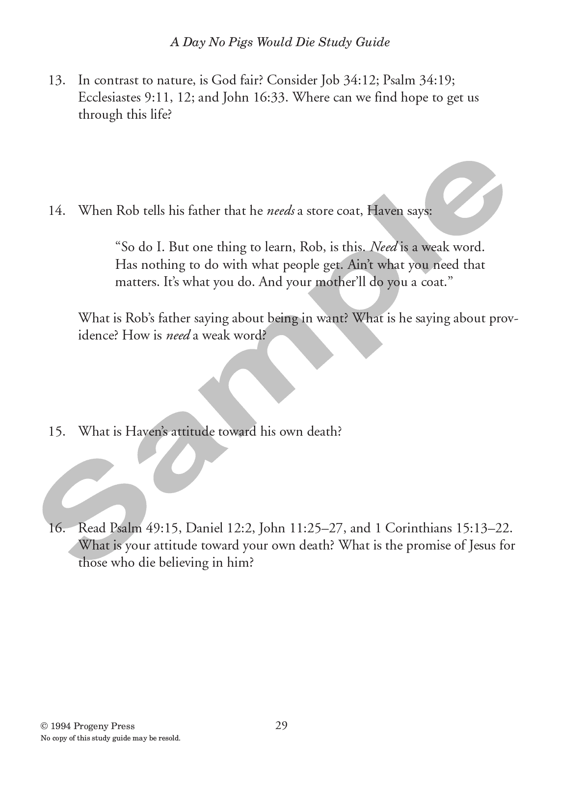 A Day No Pigs Would Die Study Guide | Progeny Press Literature Curriculum