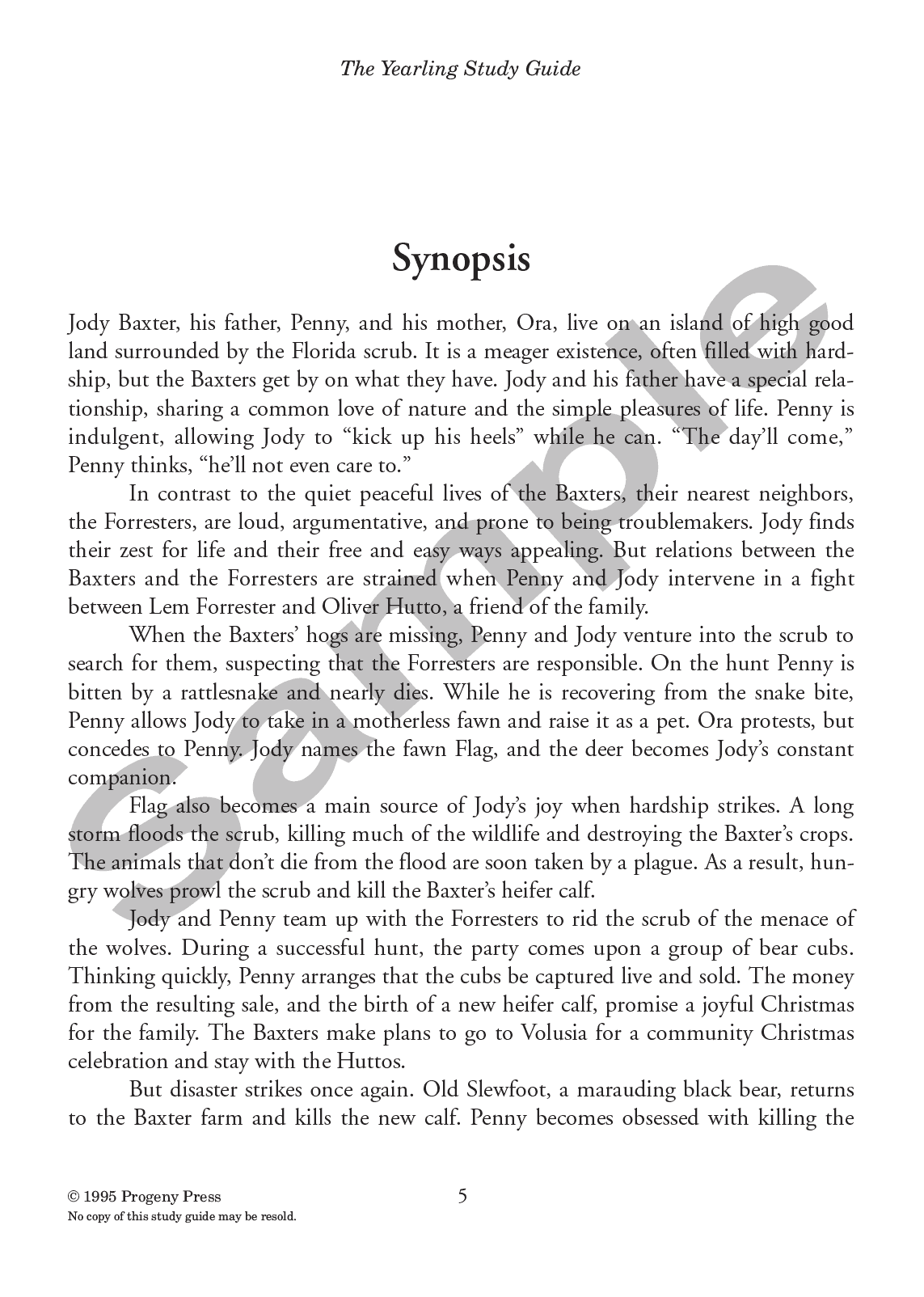 The Yearling Study Guide | Progeny Press Literature Curriculum