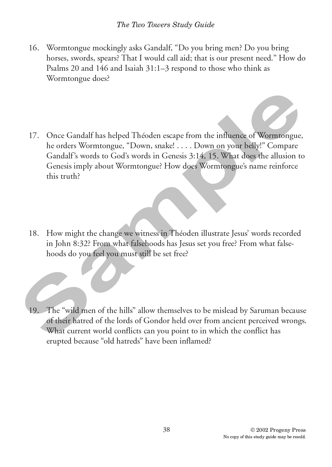 The Two Towers Study Guide | Progeny Press Literature Curriculum