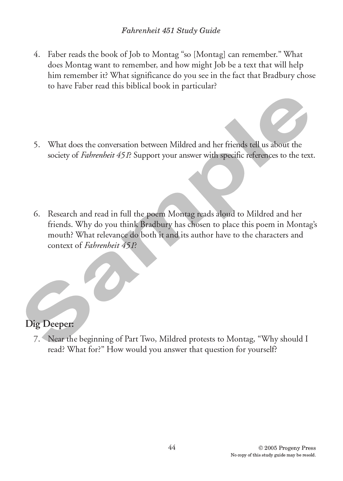 Fahrenheit 451 Study Guide | Progeny Press Literature Curriculum