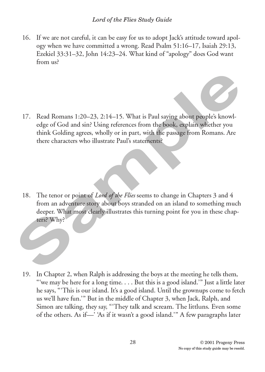 Lord of the Flies Study Guide | Progeny Press Literature Curriculum
