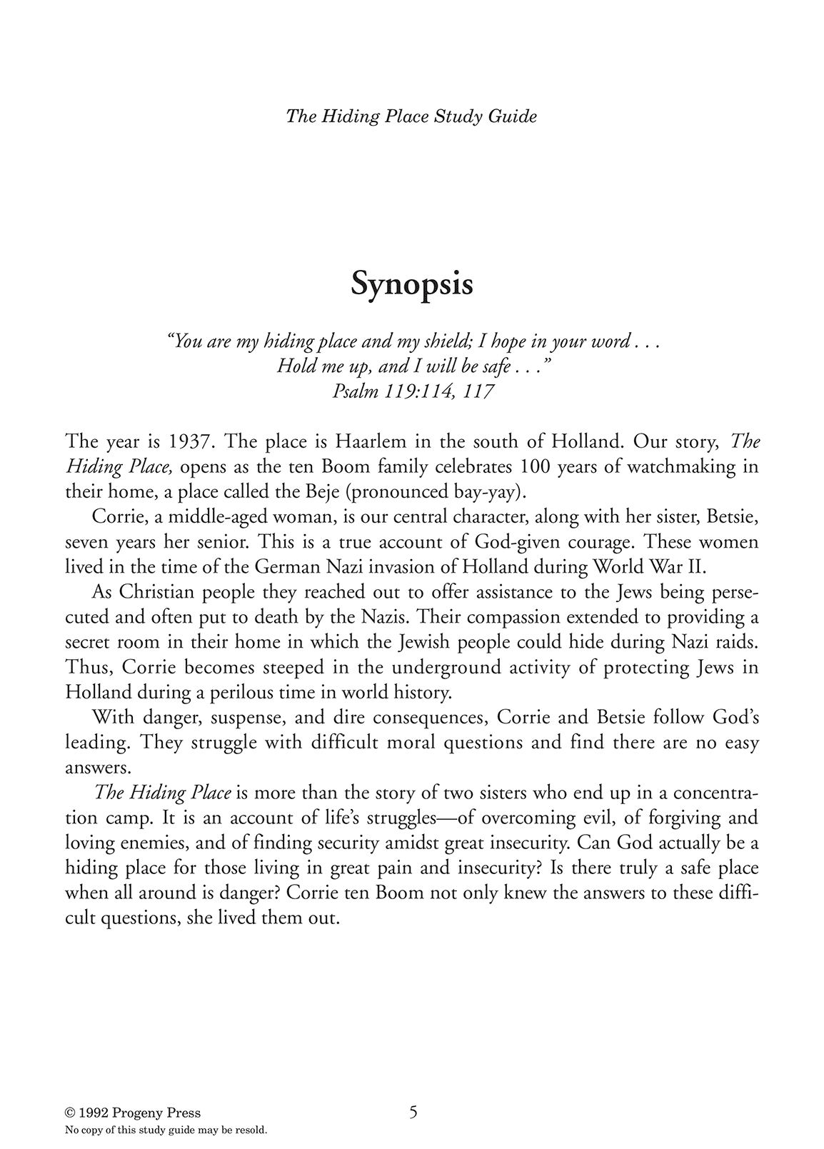 Hiding Place Study Guide | Progeny Press Literature Curriculum