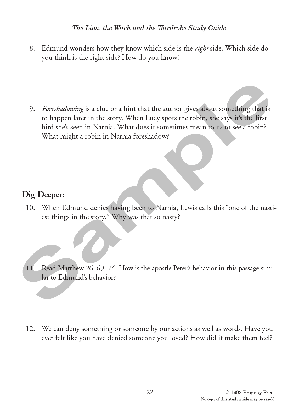 Lion, Witch, & the Wardrobe Study Guide | Progeny Press Literature ...