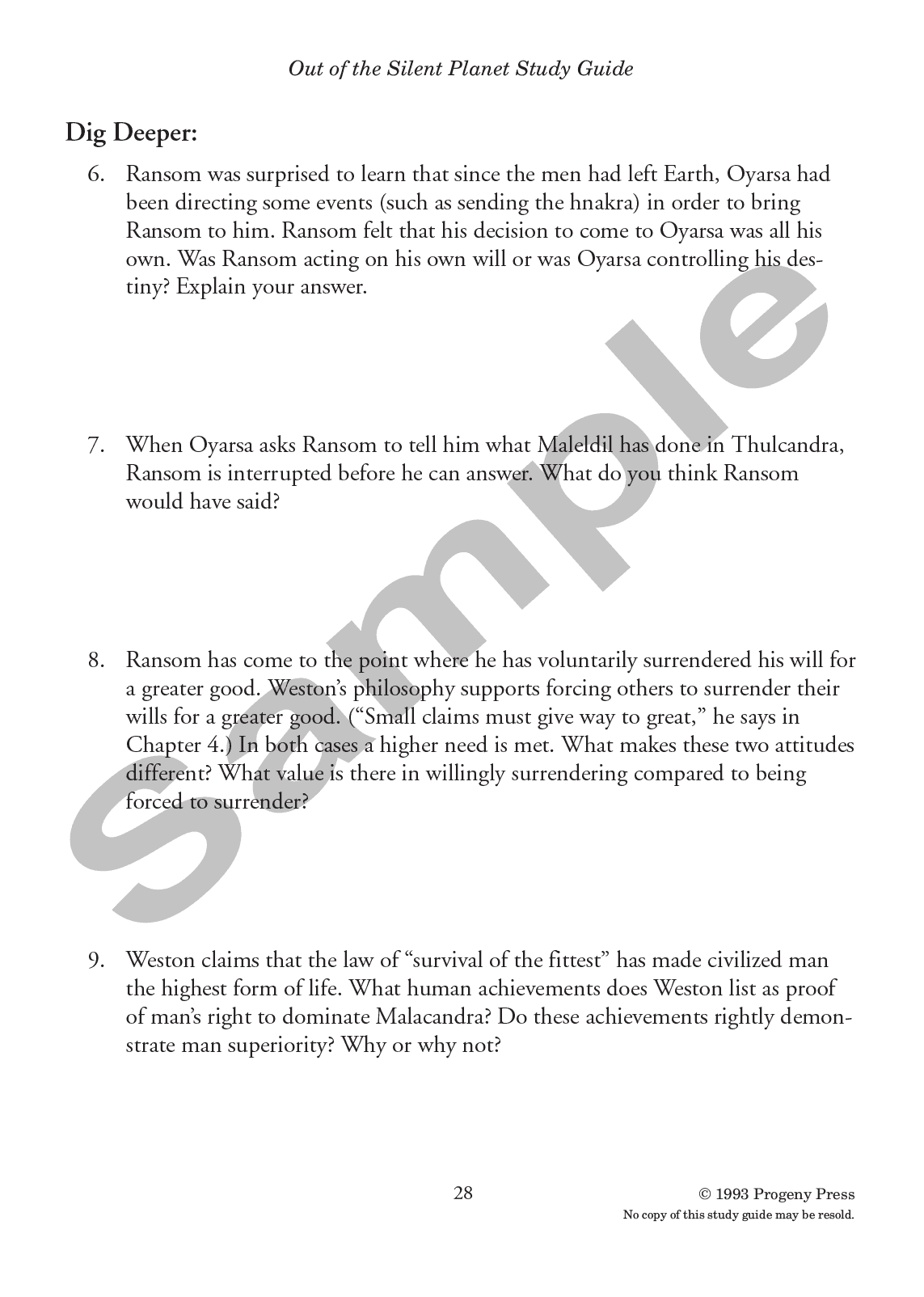 Out of the Silent Planet Study Guide | Progeny Press Literature Curriculum