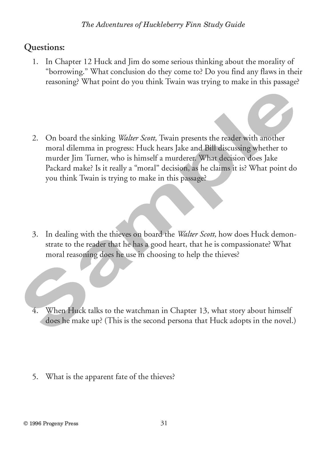 The Adventures of Huckleberry Finn Study Guide | Progeny Press ...