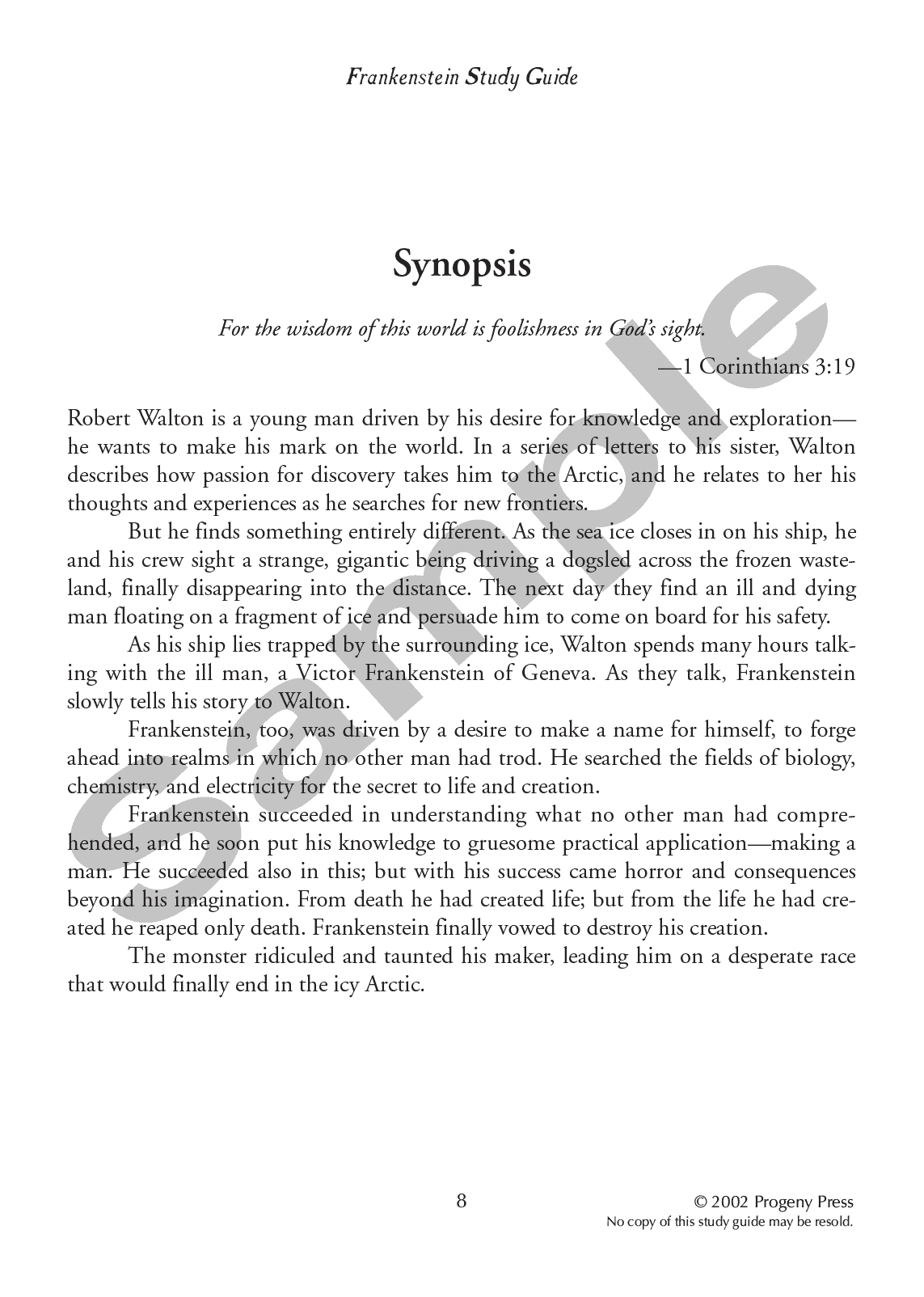 Frankenstein Study Guide | Progeny Press Literature Curriculum