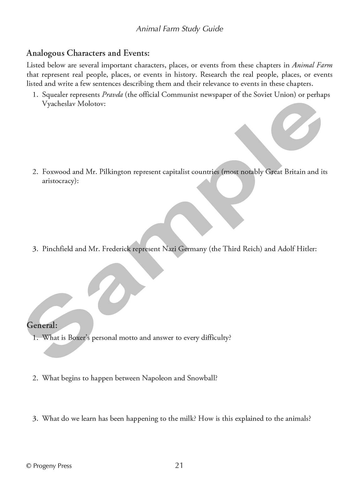Animal Farm PDF Download Study Guide | Progeny Press Literature Curriculum