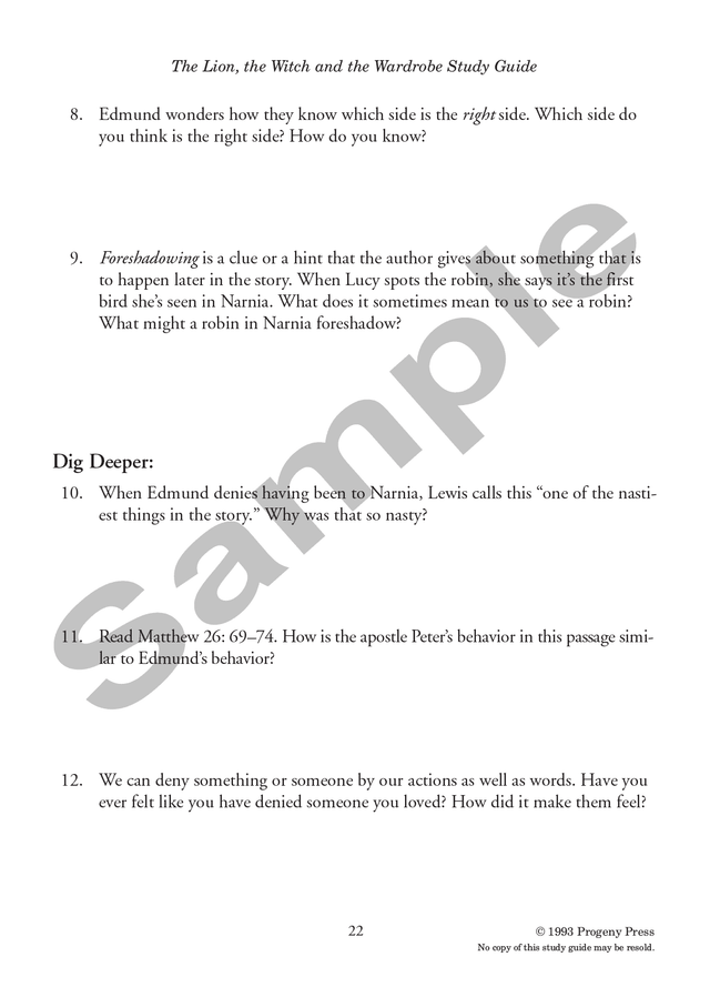 Lion, Witch, & the Wardrobe Study Guide | Progeny Press Literature ...