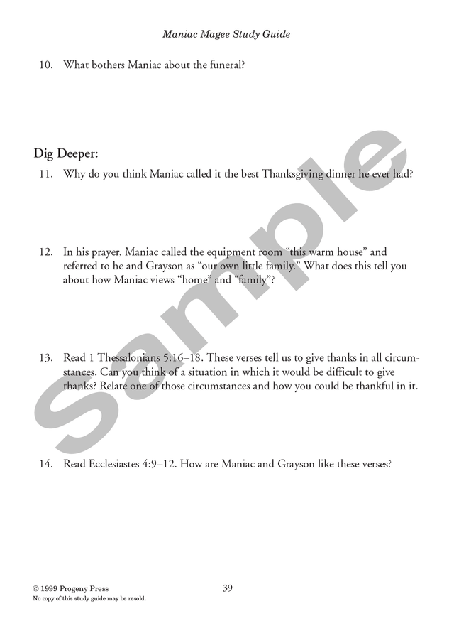 Maniac Magee Study Guide | Progeny Press Literature Curriculum