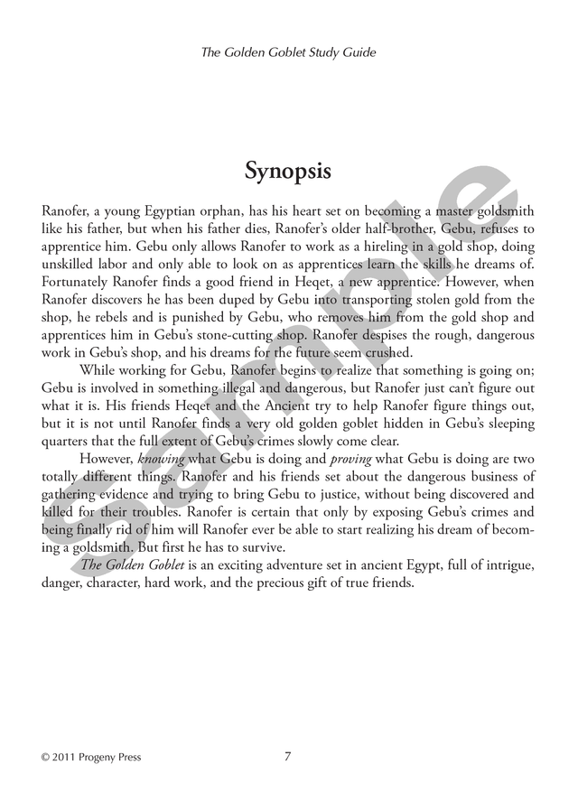 Golden Goblet Study Guide | Progeny Press Literature Curriculum