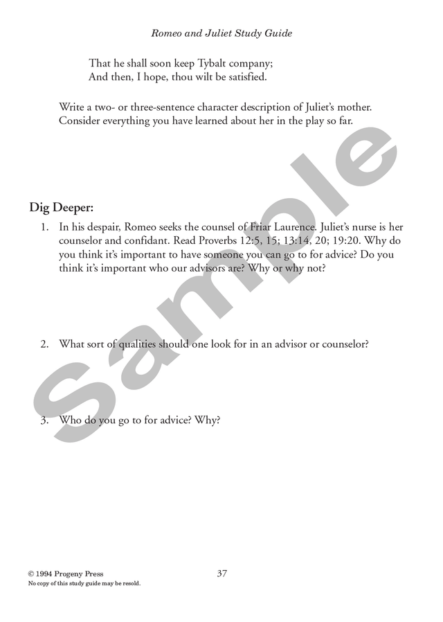 Romeo and Juliet Study Guide | Progeny Press Literature Curriculum