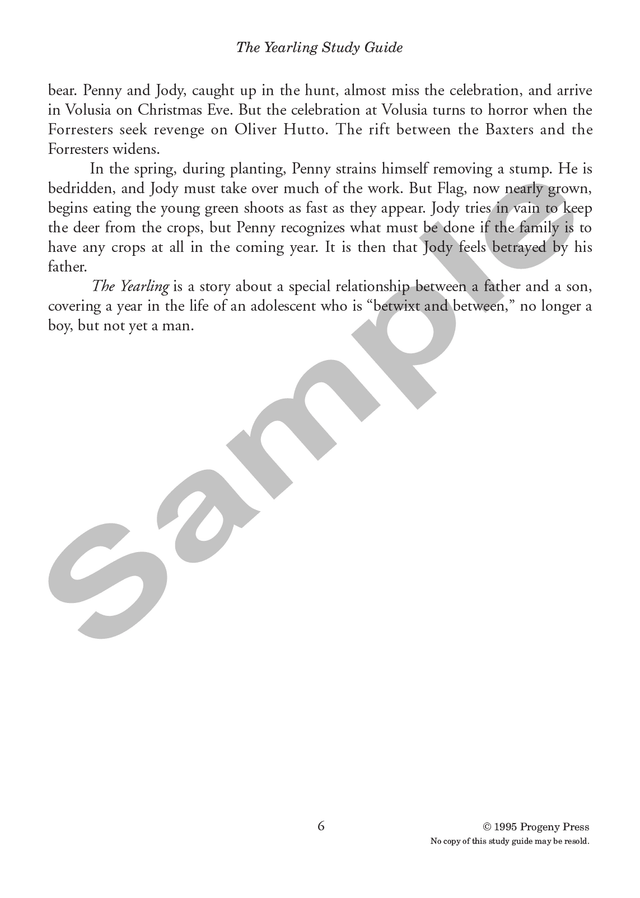 The Yearling Study Guide | Progeny Press Literature Curriculum