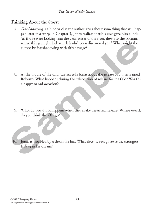 The Giver Study Guide | Progeny Press Literature Curriculum The Giver Study Guide | Progeny Press Literature Curriculum