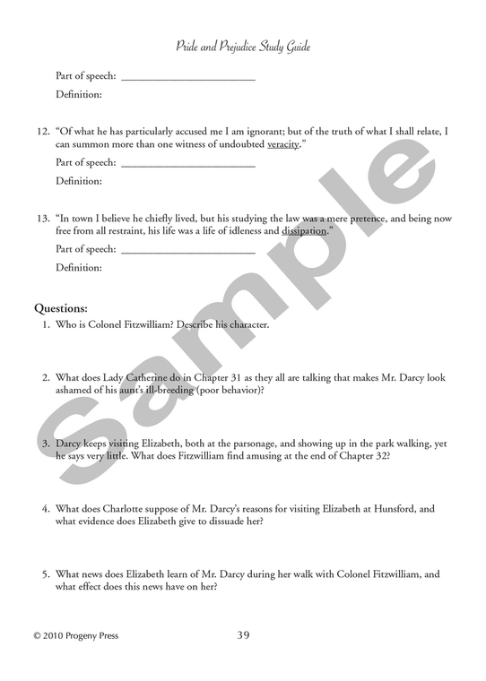 Pride and Prejudice Study Guide | Progeny Press Literature Curriculum