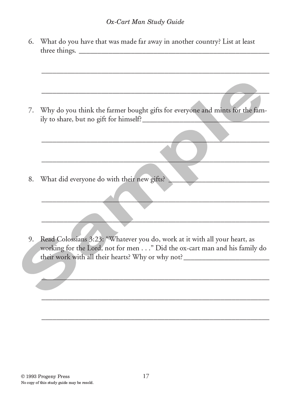 Ox-Cart Man Study Guide | Progeny Press Literature Curriculum