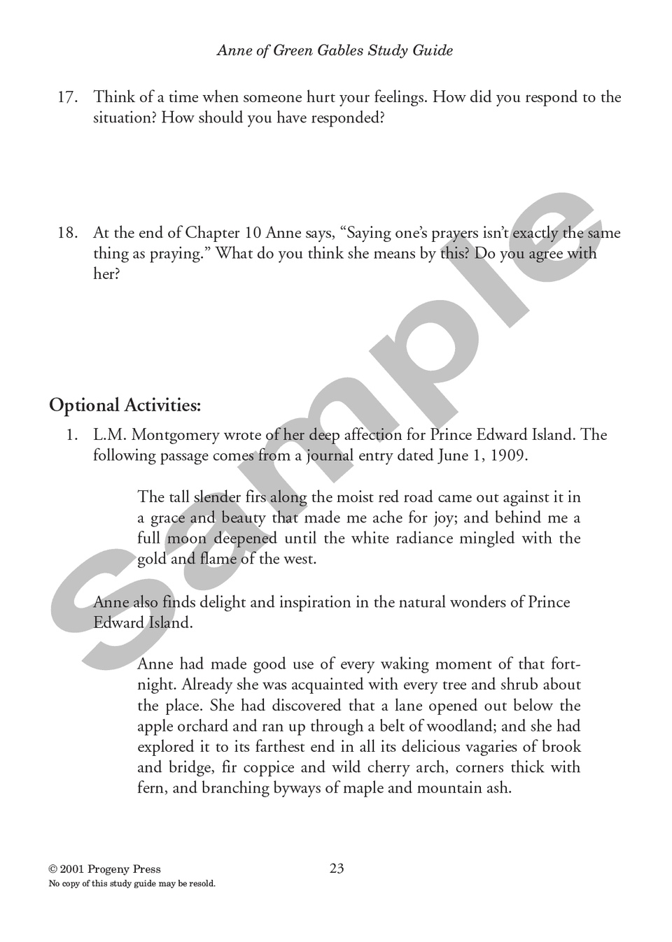 Anne of Green Gables Study Guide | Progeny Press Literature Curriculum