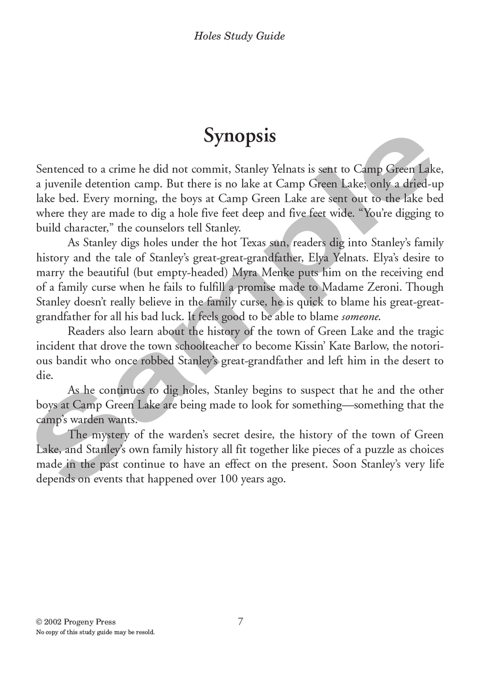 Holes Study Guide | Progeny Press Literature Curriculum
