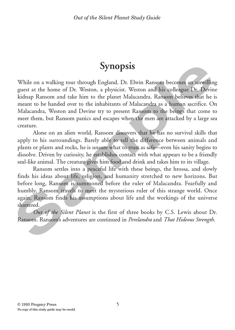 Out of the Silent Planet Study Guide | Progeny Press Literature Curriculum