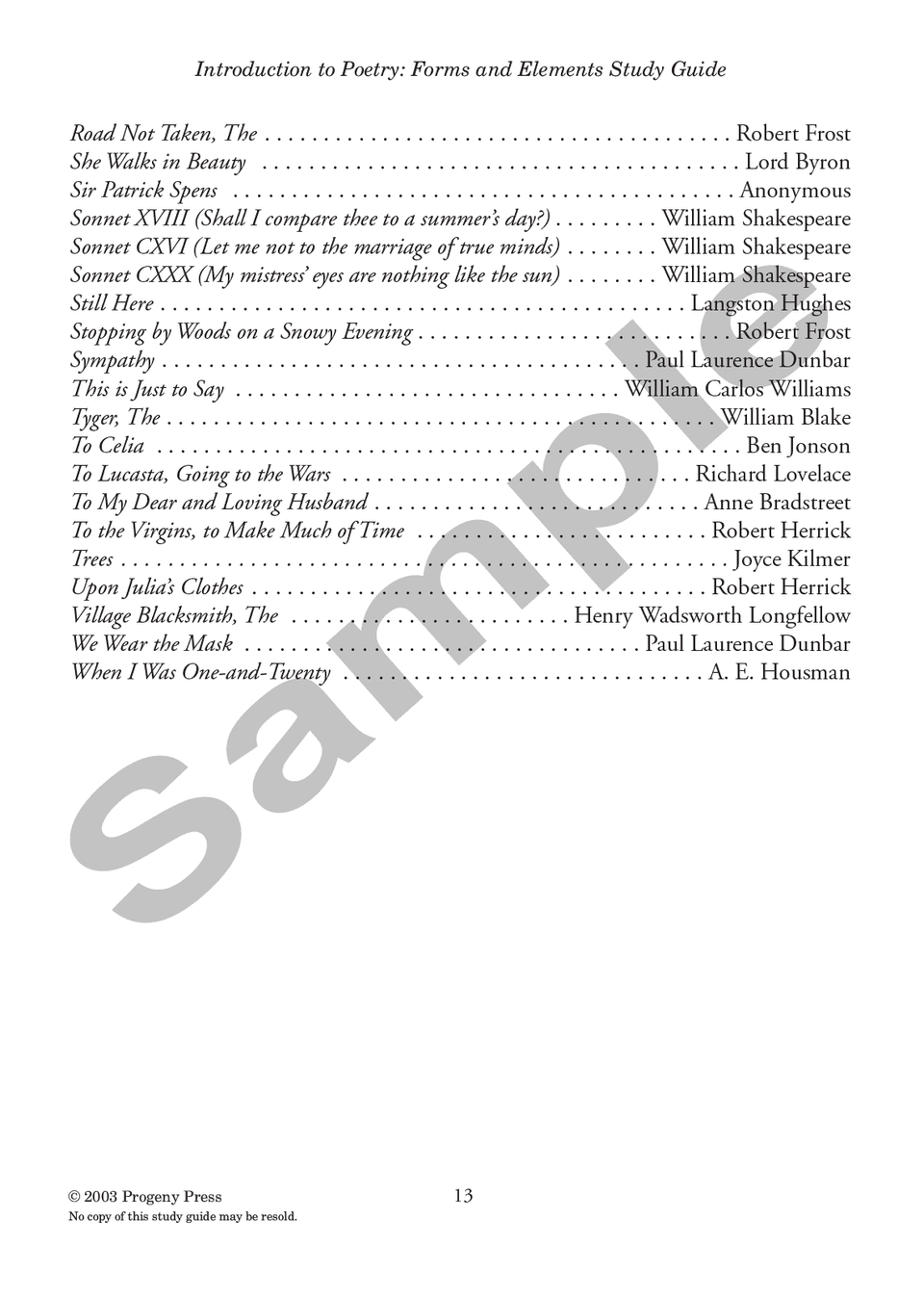 Introduction to Poetry: Forms and Elements Study Guide | Progeny Press ...