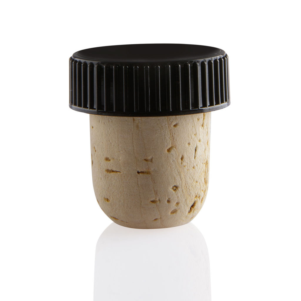 28mm Black Plastic Stopper Cap with Cork Stem - Plasdene Glass-Pak Pty Ltd
