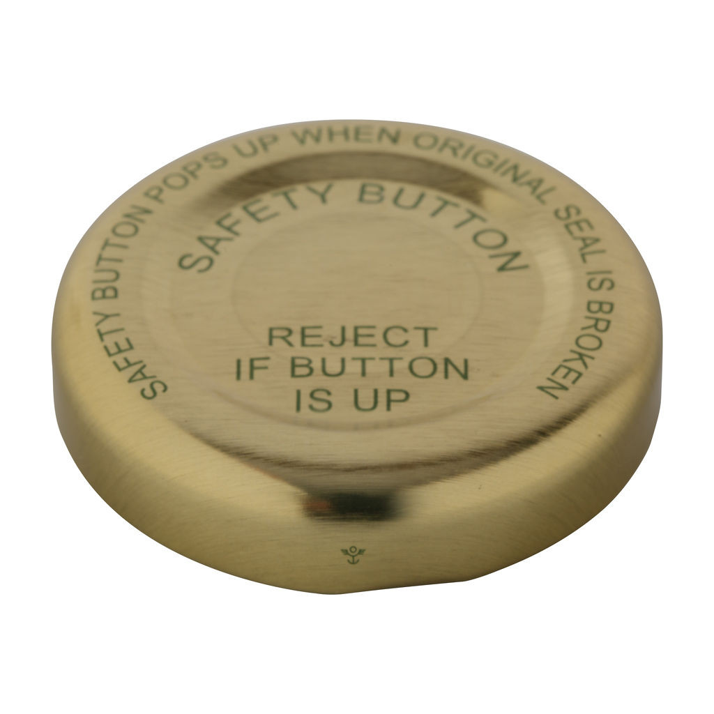38mm Gold Metal Button Twist Cap with Green 'Safety Button' Print ...