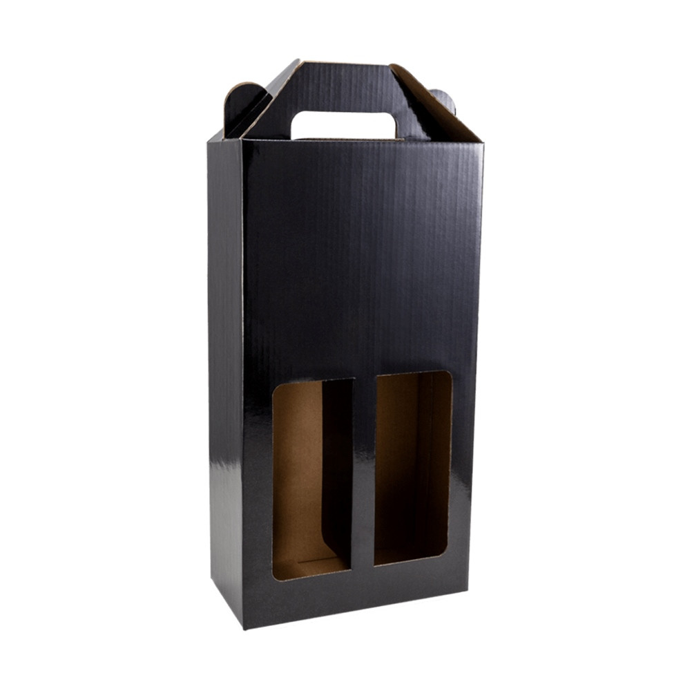 Double Bottle Black Cardboard Carry Pack - Plasdene Glass-Pak Pty Ltd