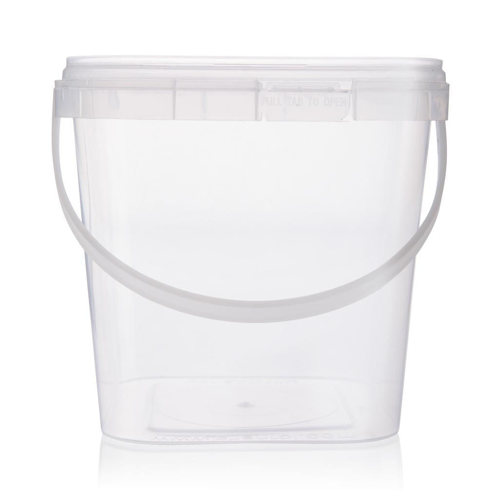 1Ltr Clear Plastic Square Pail & Lid T/E Finish - Plasdene Glass-Pak ...