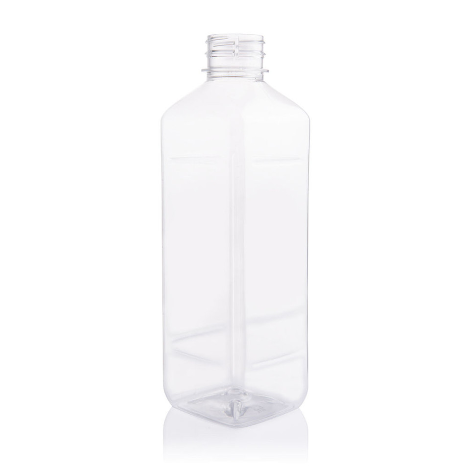 1ltr Clear Plastic Square Warm Fill Bottle 38mm T/E Finish - Carton ...