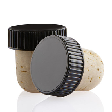 19mm Wide Stem Black Plastic Stopper Cap with Cork Stem - Plasdene ...