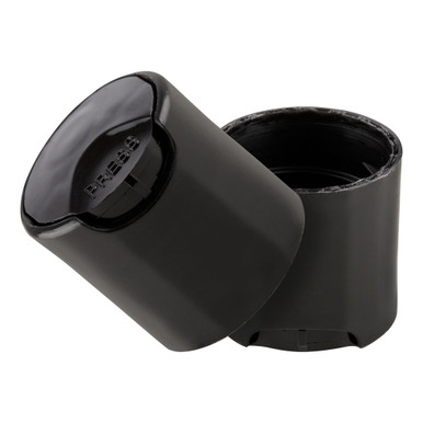 24mm 410 Black Plastic Disc Top Cap - Plasdene Glass-Pak Pty Ltd