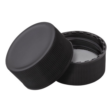 28mm Black Plastic Screw Cap with Liner - Plasdene Glass-Pak Pty Ltd