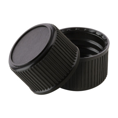 28mm 410 Black Plastic Screw Cap with Liner - Plasdene Glass-Pak Pty Ltd
