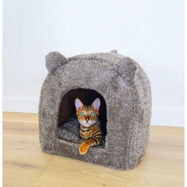 Rosewood Brown Teddy Bear Cat Bed | Just for Pets